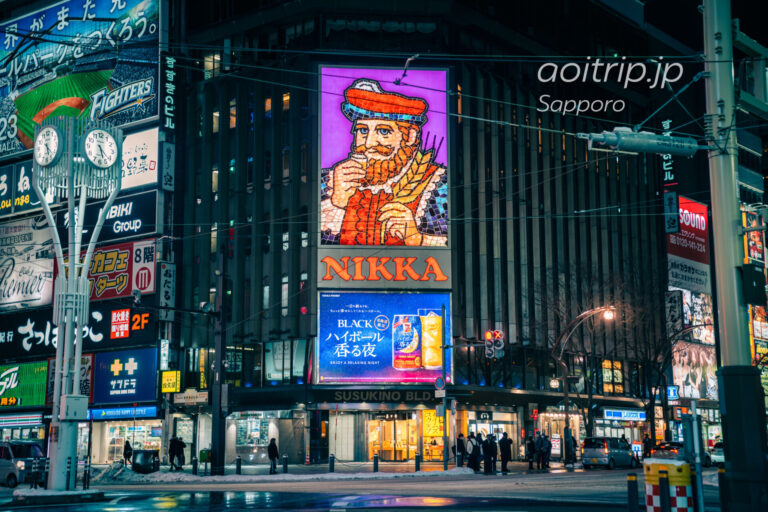 札幌すすきの交差点 ニッカウヰスキー看板 Nikka Whisky Signboard, Susukino, Sapporo | あおいとりっぷ